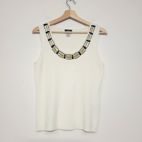 Lark Lane | Tops | Lark Lane White Neck Embellished Rhinestone Tank Top ...